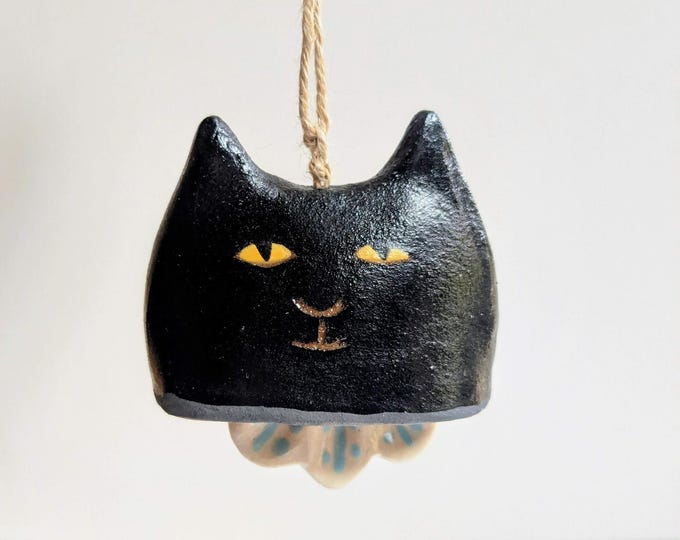Handmade Ceramic Black Cat Bell Ornament - Etsy