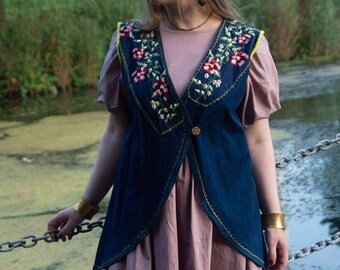 Reworked Denim Vest Denim Jacket Embroidered Vest Altered Clothing ...