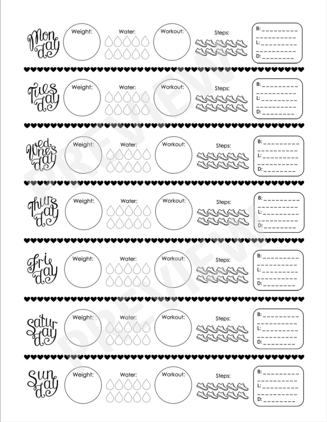 Fill-in Weekly Fitness Tracker - Etsy