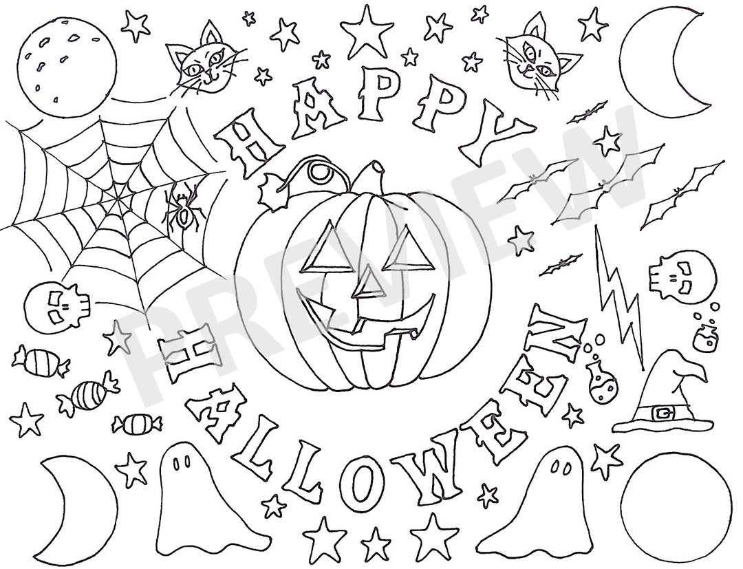 Happy Halloween Coloring Page - Etsy