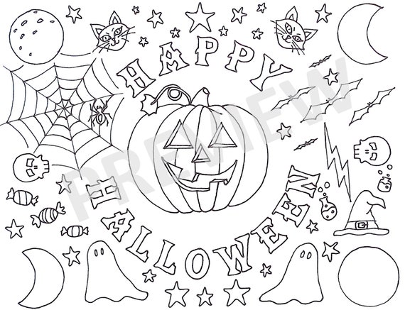 Happy Halloween Coloring Page - Etsy