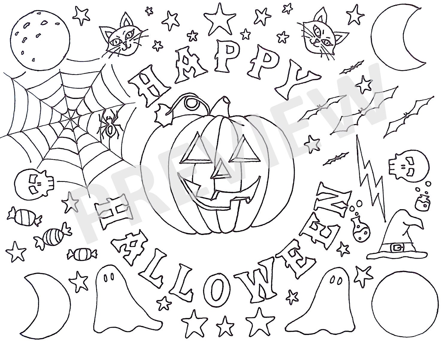 Happy Halloween Coloring Page - Etsy