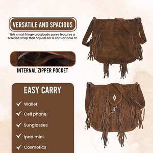 Lesa Collection Bohemian Suede Leather Fringe Crossbody Purse ...