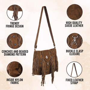 Lesa Collection Bohemian Suede Leather Fringe Crossbody Purse ...