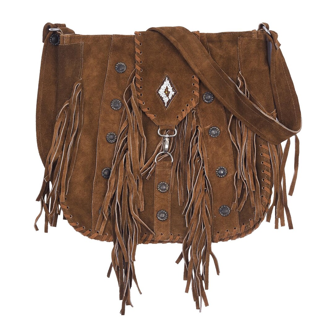 Lesa Collection Bohemian Suede Leather Fringe Crossbody Purse ...