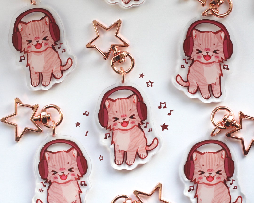 Jamming Cat Acrylic Key Charm | Meme Cat With Headphones, Music | 2in ...