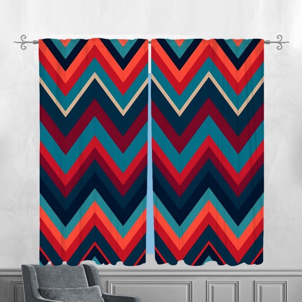 Blue Chevron Curtain - Etsy