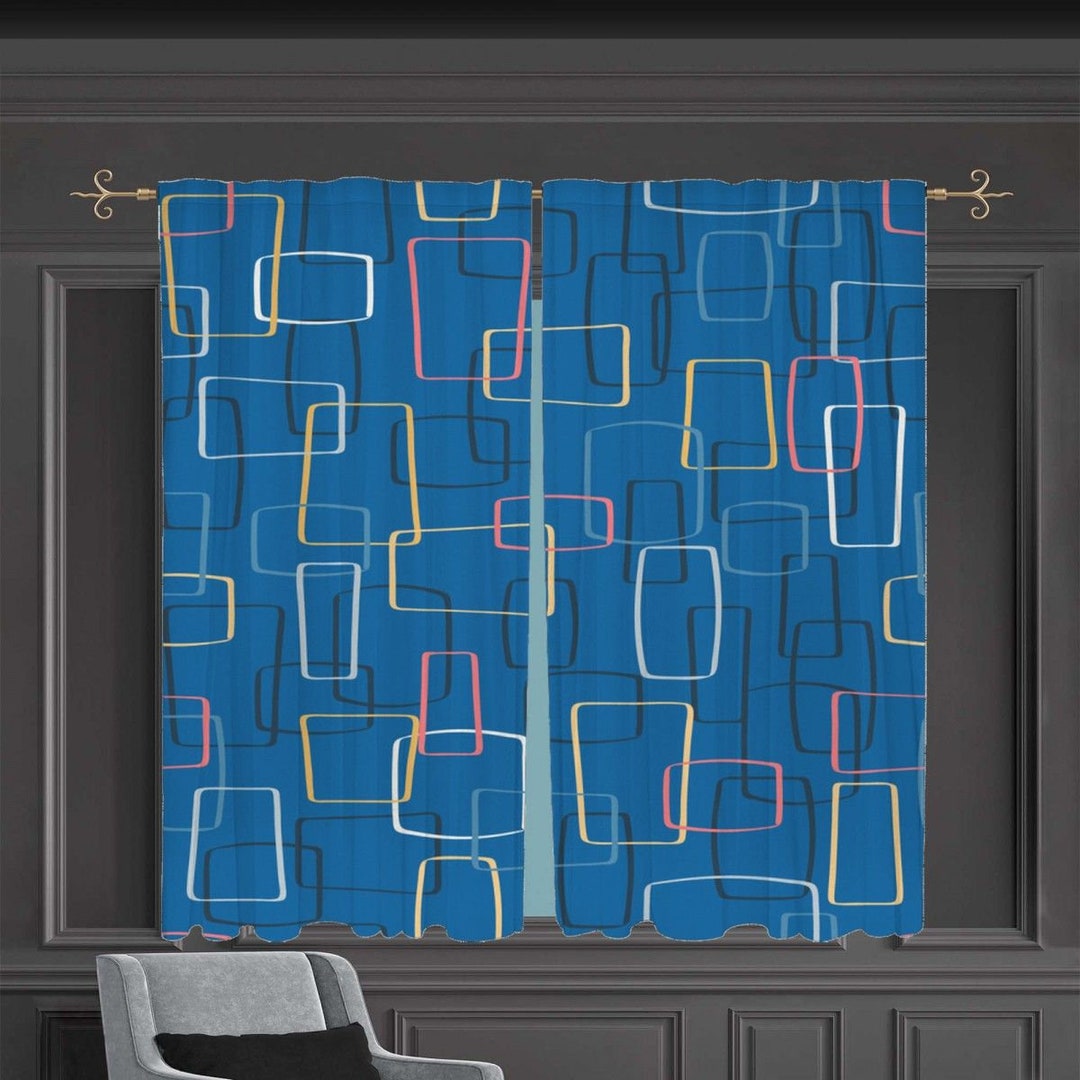 50s Mod Shapes Window Curtains 1950s Drapes Bright Blue - Etsy