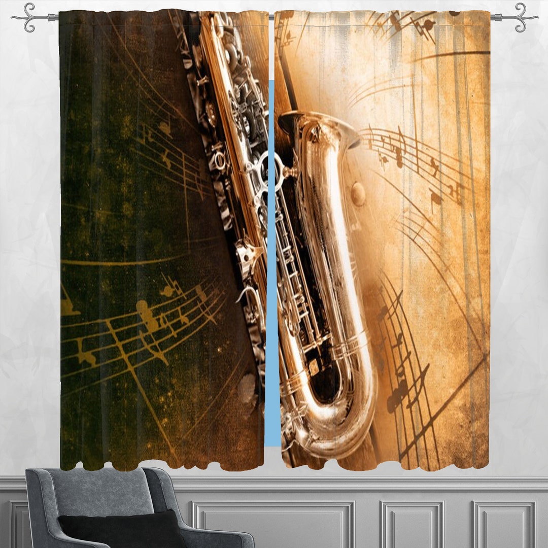 Jazz Curtains Old Saxophone Curtain Panels Music Lover Custom Drapes ...