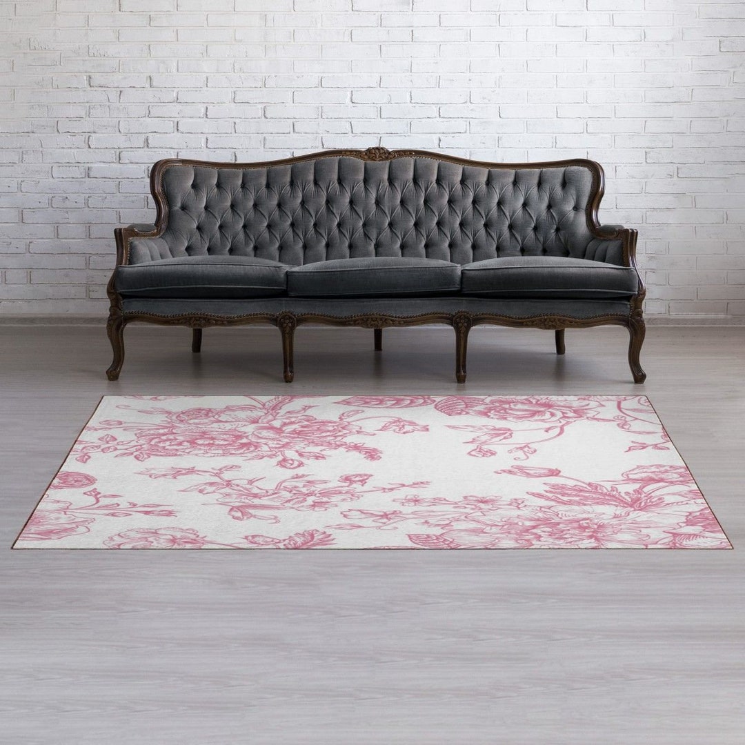 French Floral Pattern Rugs Toile Floor Mats Pink and White Area Rug ...