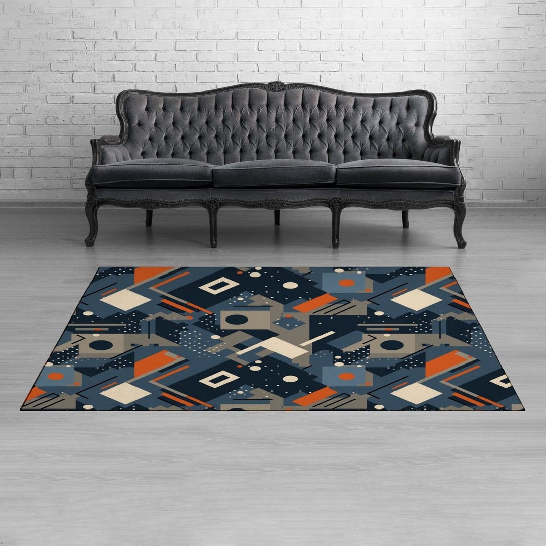 1980s Rug 80s Decor Large Rug Blue Living Room Rug Trendy - Etsy