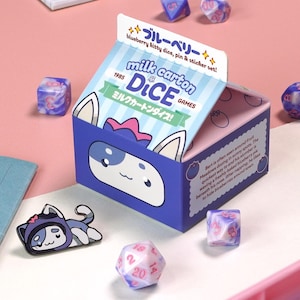 Blueberry Cat Dice – Kawaii Dnd Resin Dice Gift | Milk Carton Set W ...