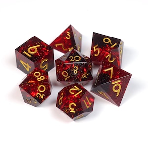 Retro Vhs-inspired Ruby Red Sharp Edge Resin Dice Set for RPG Tabletop ...