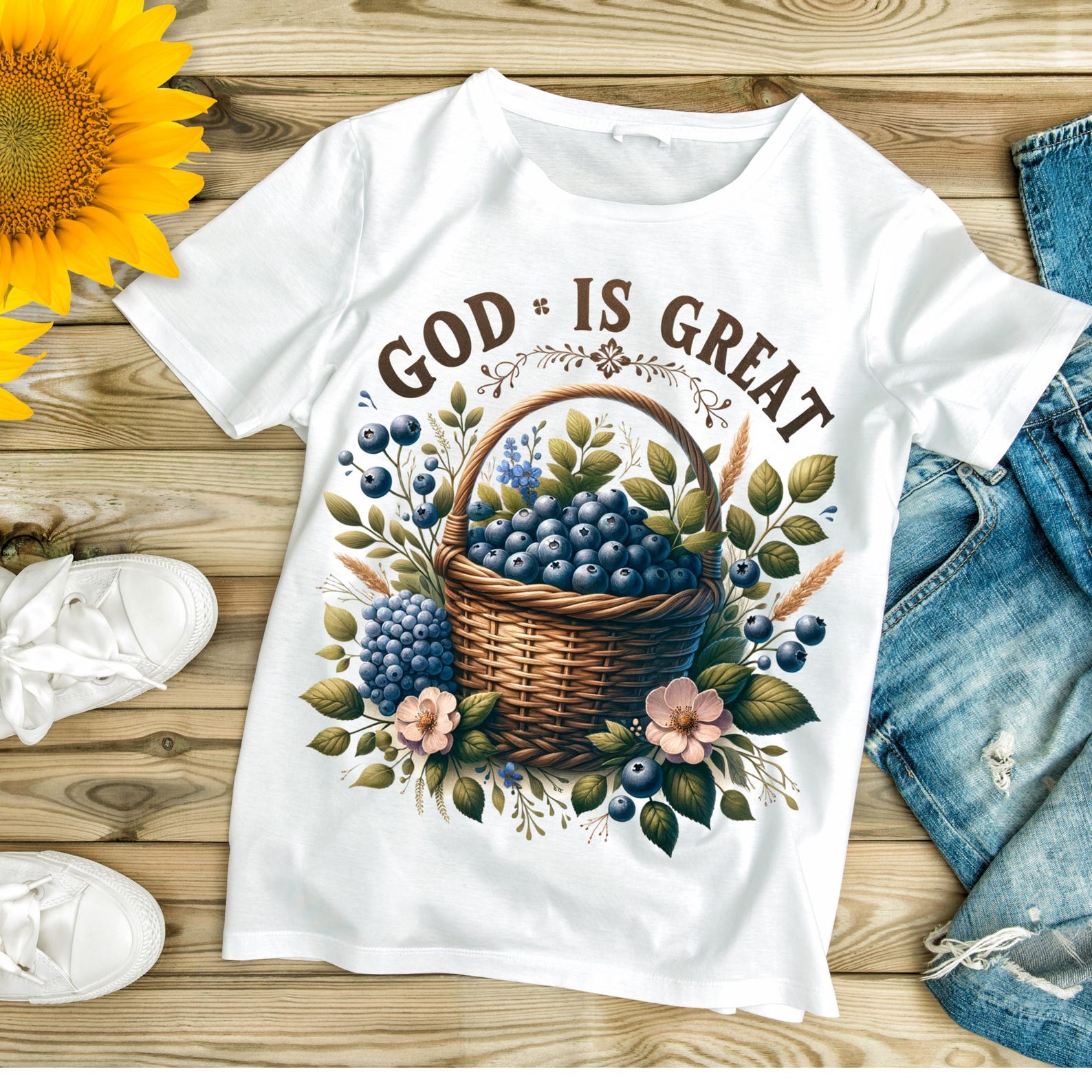 God is Great Blueberry Basket PNG, Christian Sublimation Design, Rustic ...