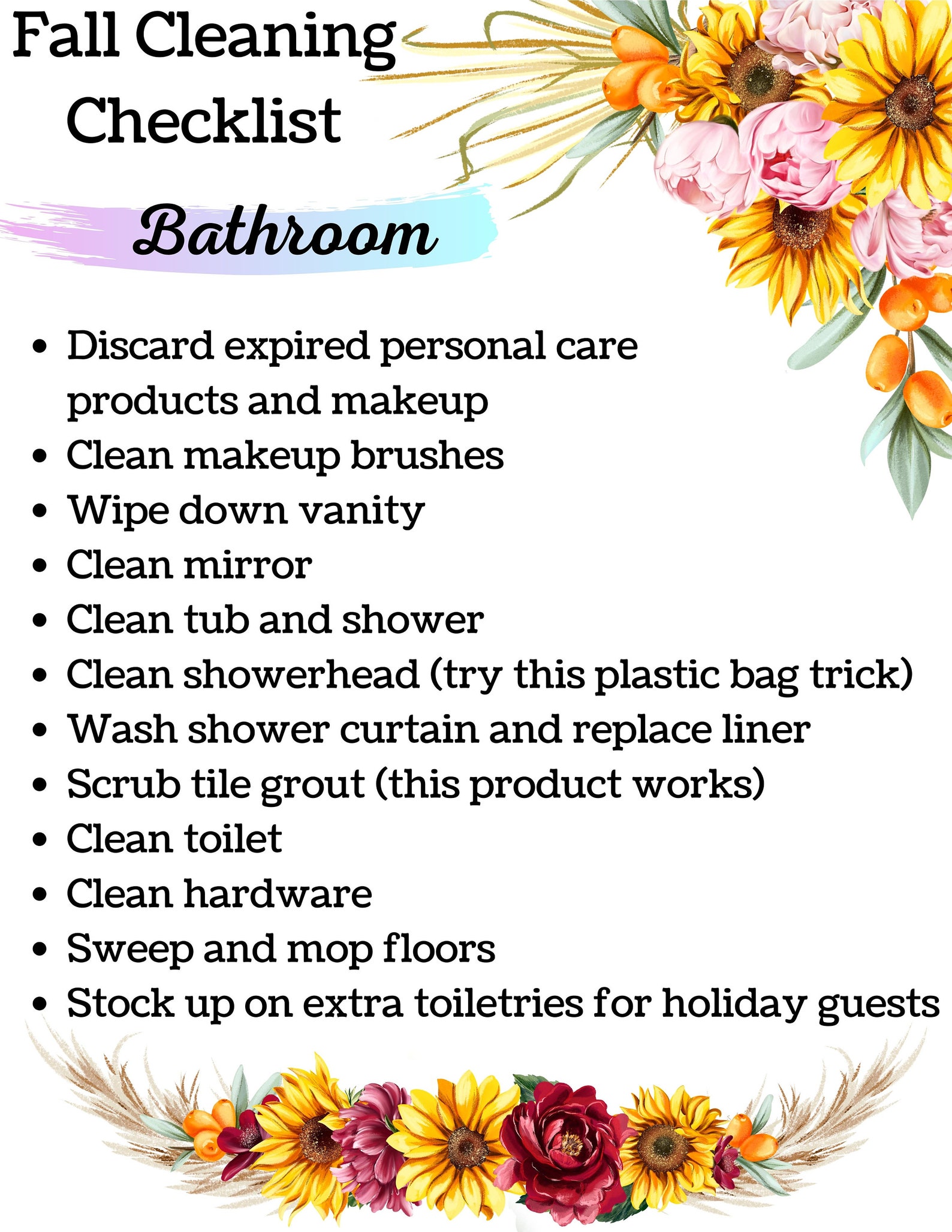 Fall Cleaning Checklist Whole House Fall Cleaning Cleaning Checklist ...