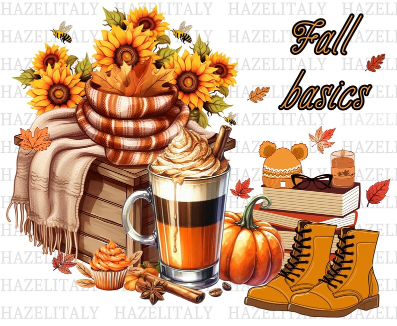 Cozy Fall Basics PNG, Autumn Aesthetic Clipart With Sunflowers, Pumpkin ...