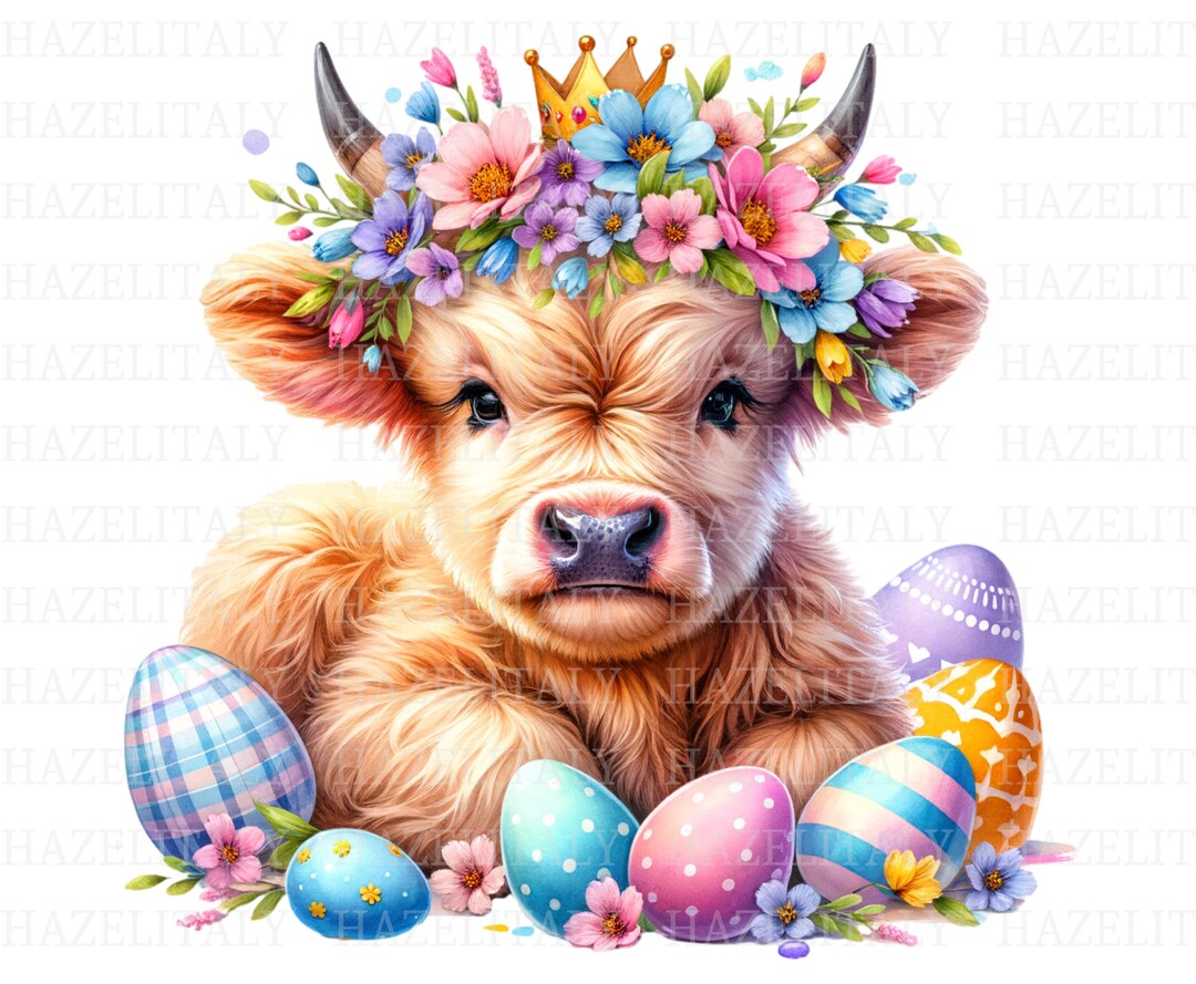 Cute Highland Cow PNG, Spring Clipart Watercolor, Digital Download ...