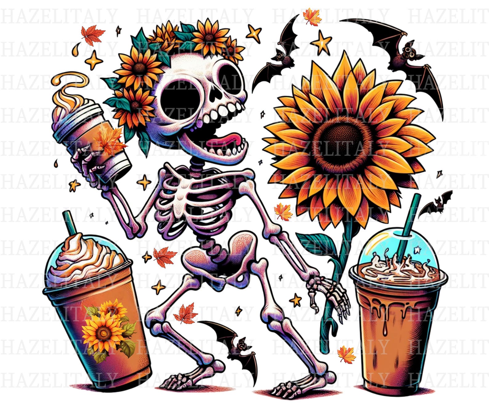 Fall Skeleton Clipart, Digital Download, Spooky Vibes, Autumn Season ...