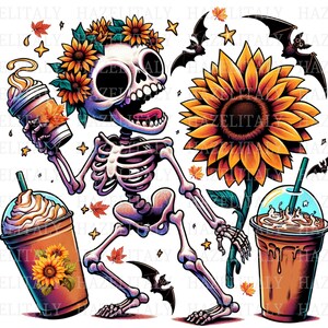 Fall Skeleton Clipart, Digital Download, Spooky Vibes, Autumn Season ...