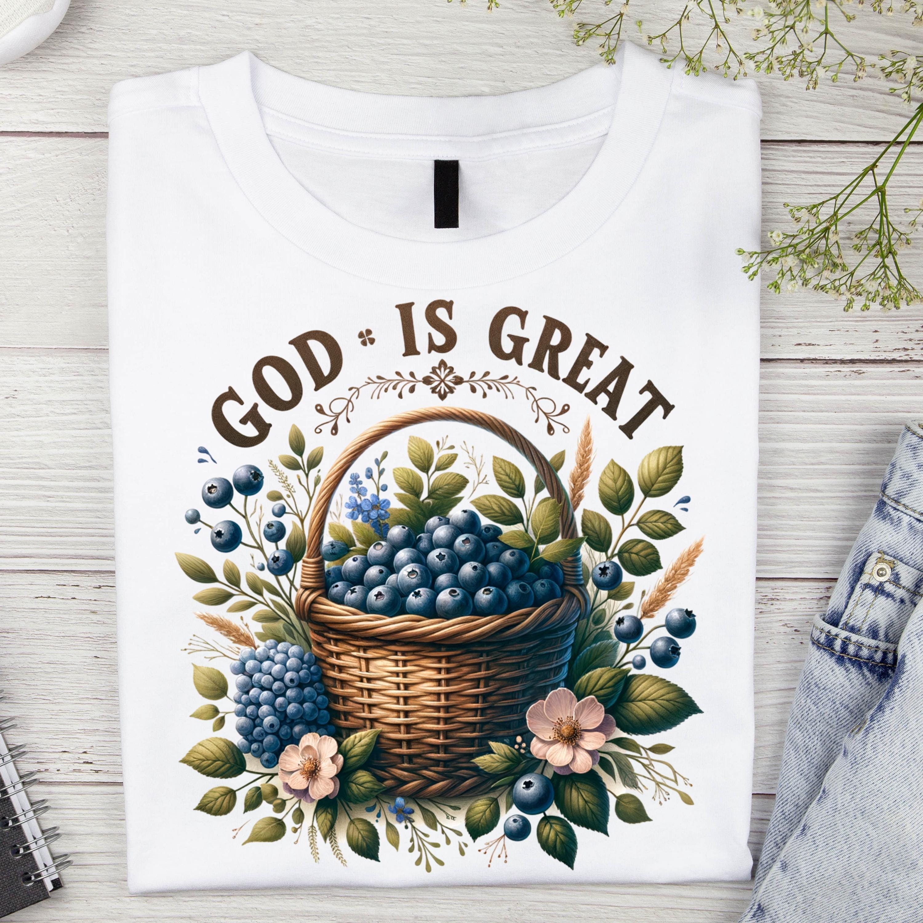 God is Great Blueberry Basket PNG, Christian Sublimation Design, Rustic ...
