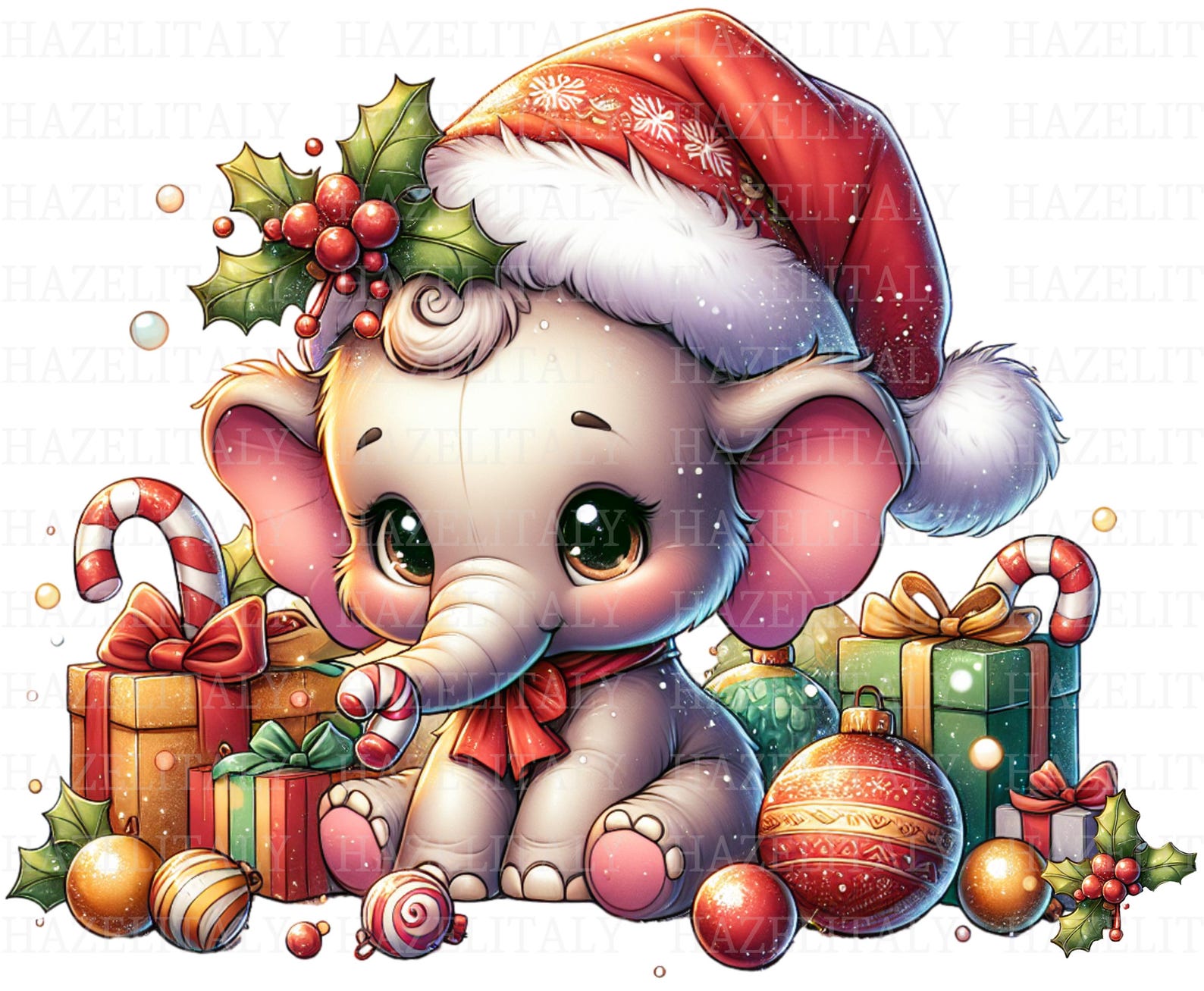 Cute Christmas Elephant Png,holiday Animal Clipart,christmas Gift,funny ...