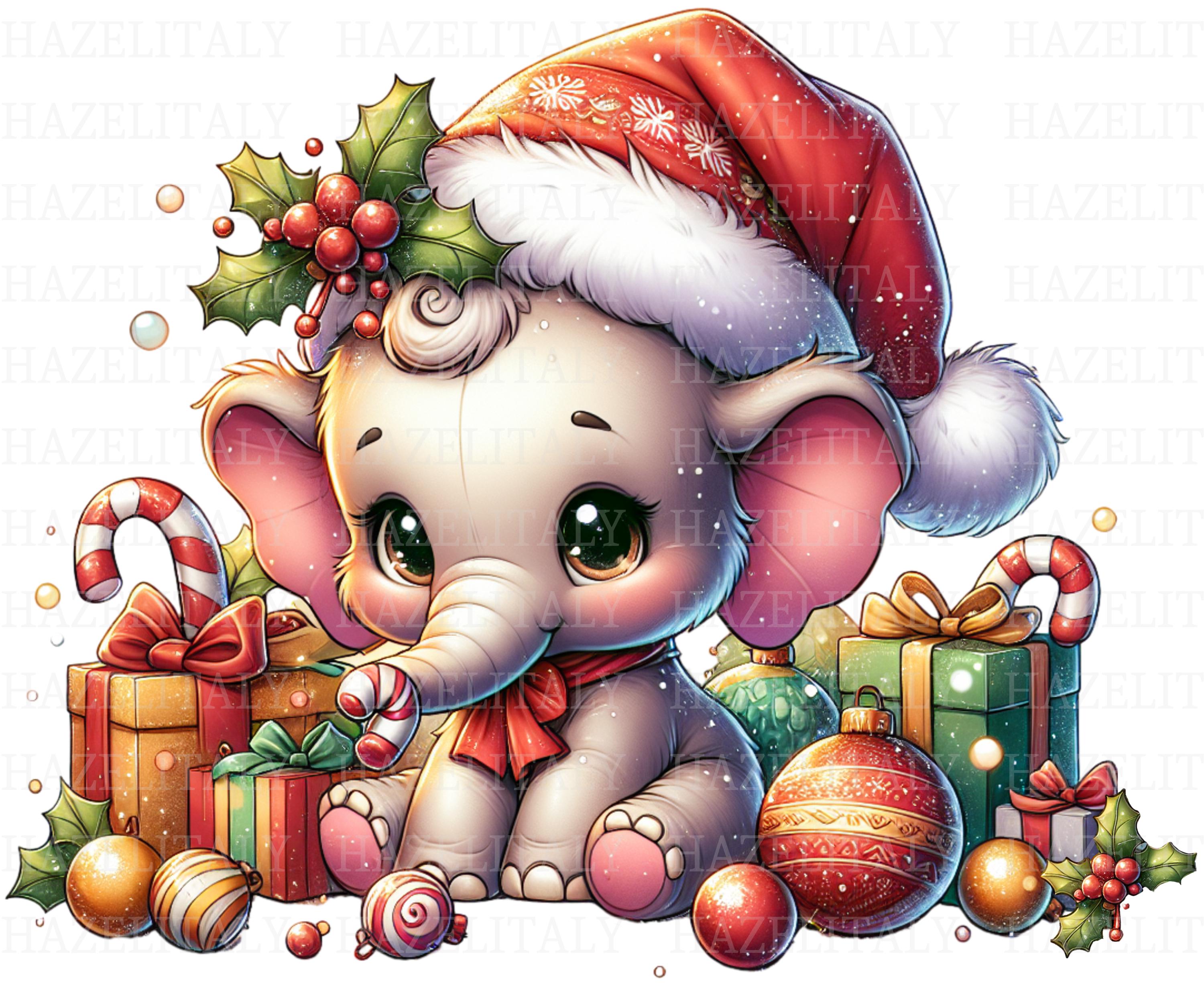 Cute Christmas Elephant Png,holiday Animal Clipart,christmas Gift,funny ...