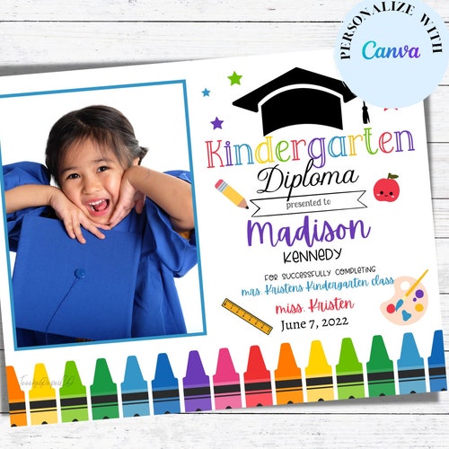 EDITABLE Kindergarten Graduation Diploma Printable - Etsy