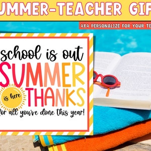 Summer Teacher Gift Tag. Teacher End of Year Gift. Summer Color Retro ...