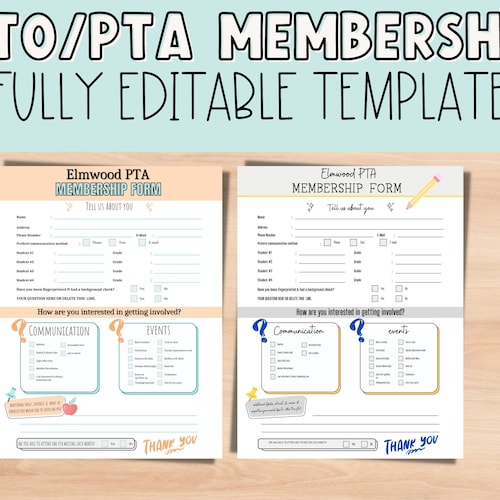 Membership Form PTA PTSA PTO Printable Template Pta - Etsy