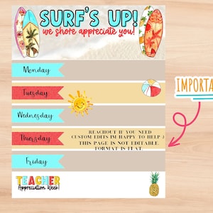 Beach Teacher Appreciation Theme Itinerary. Surfs up Theme. Sun ...