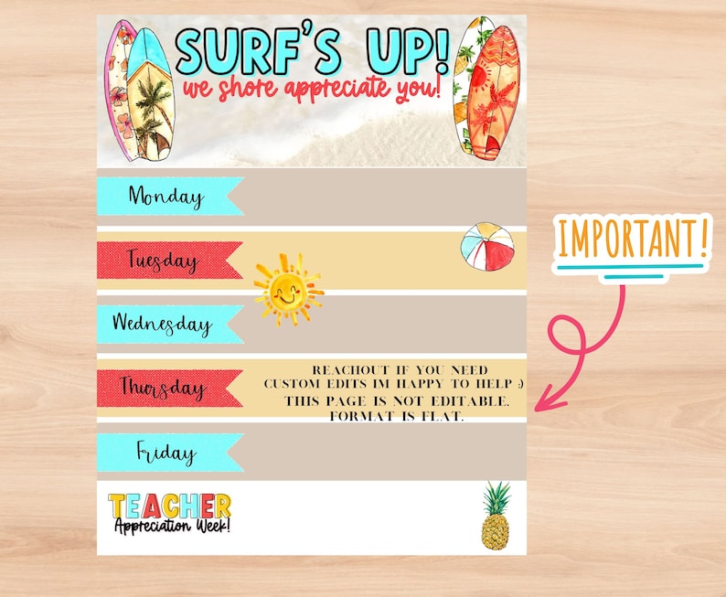 Beach Teacher Appreciation Theme Itinerary. Surfs up Theme. Sun ...