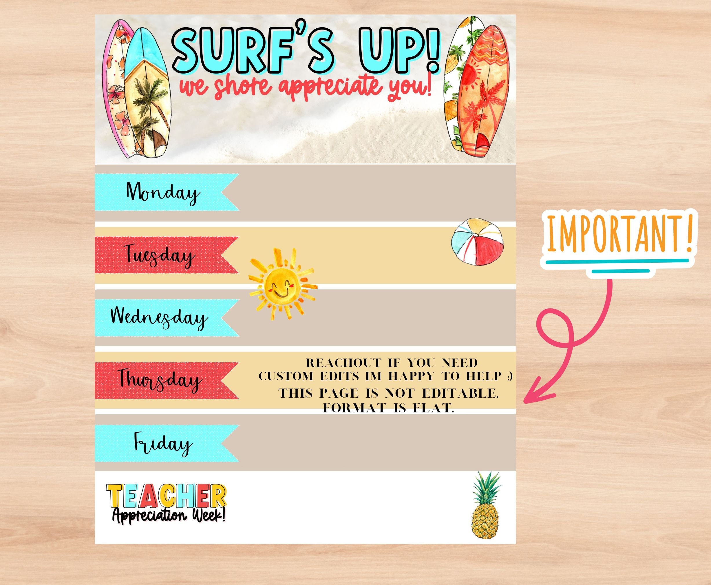 Beach Teacher Appreciation Theme Itinerary. Surfs up Theme. Sun ...