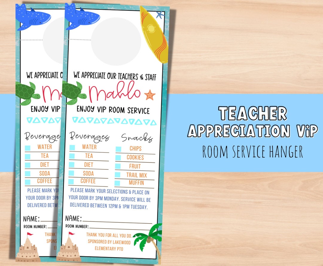 Beach Teacher Appreciation Theme VIP Room Service Teacher & Staff ...