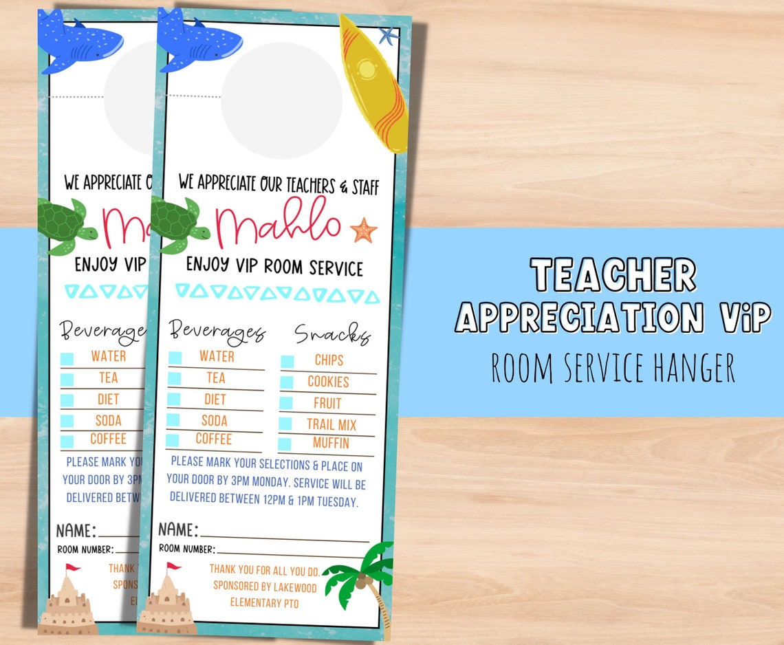 Beach Teacher Appreciation Theme VIP Room Service Teacher & Staff ...