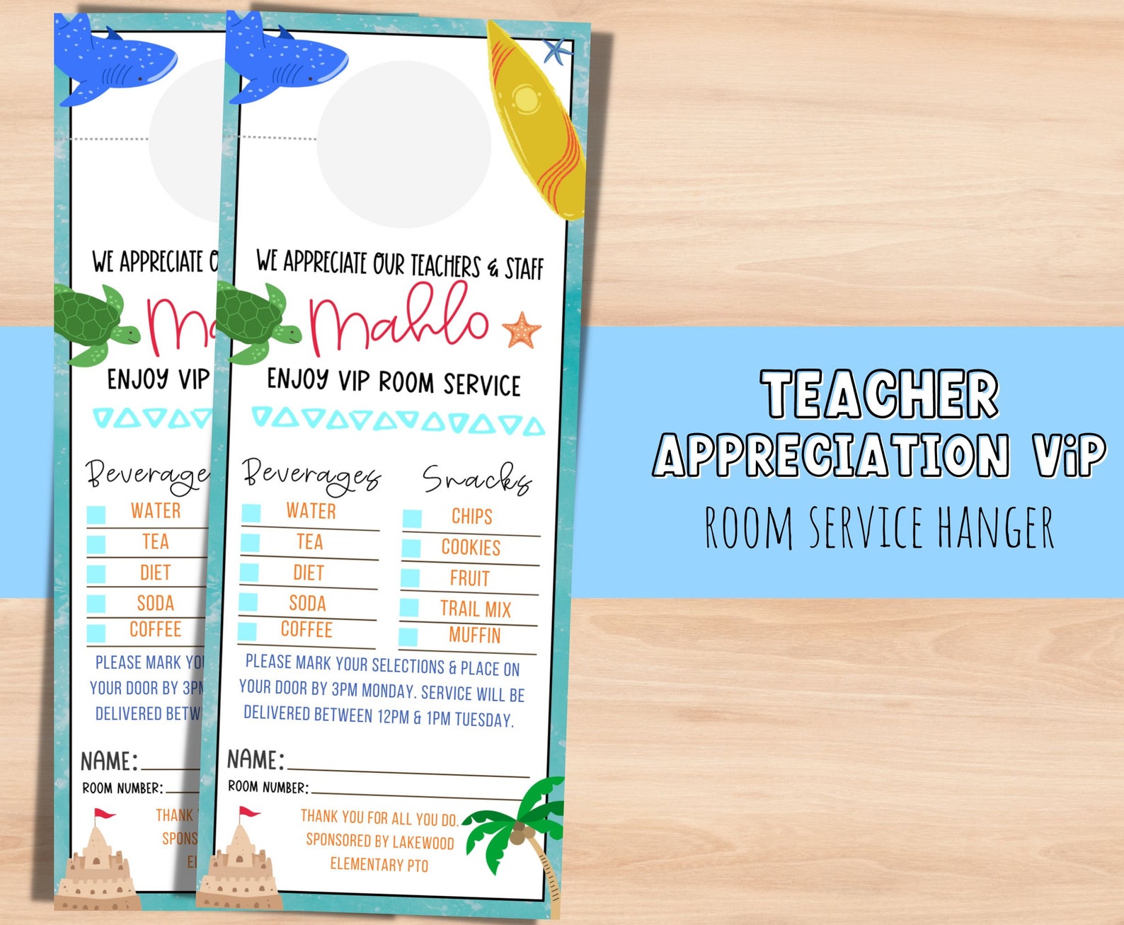 Beach Teacher Appreciation Theme VIP Room Service Teacher & Staff ...