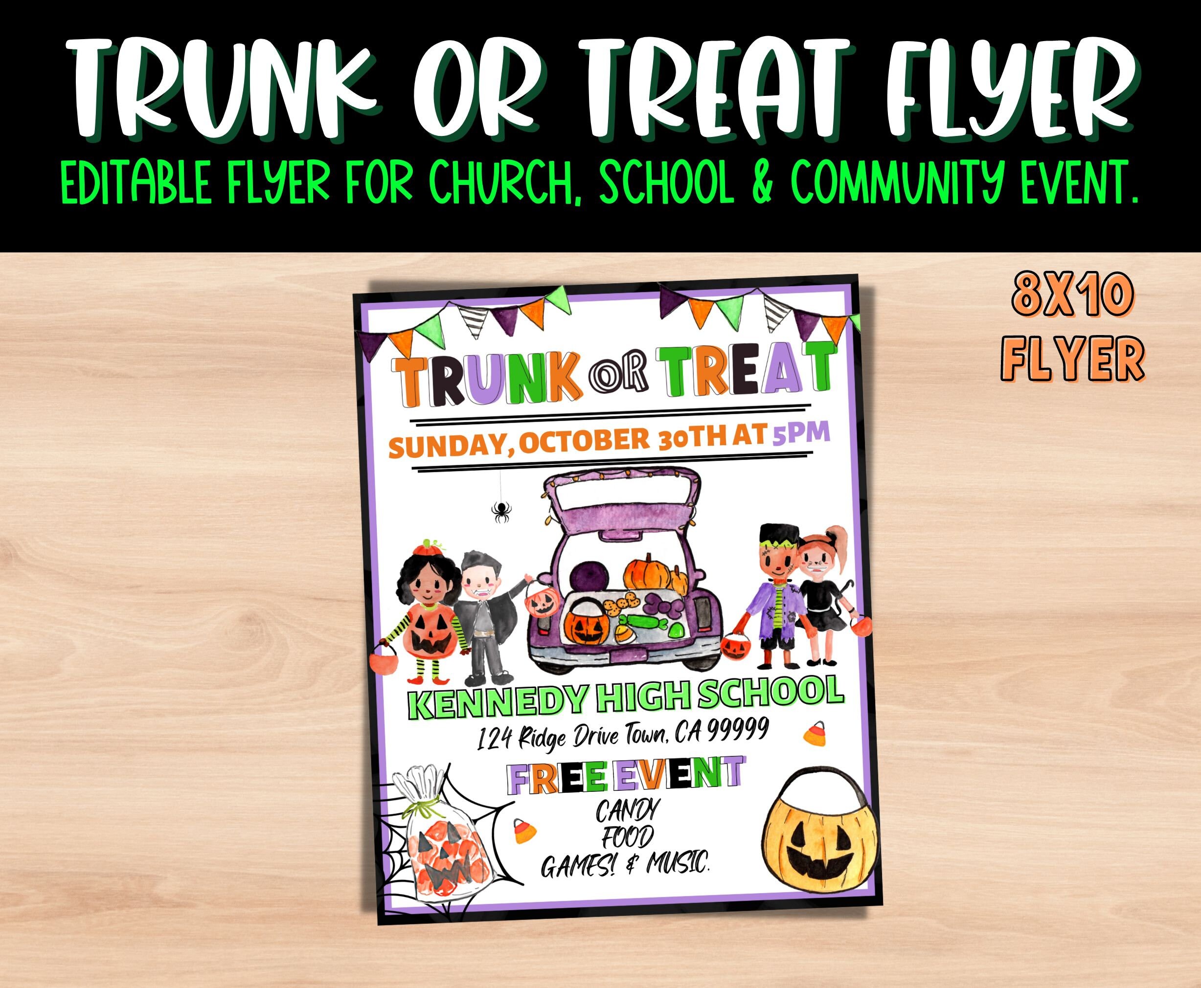Trunk or Treat Event Flyer. for Church School & Community. Partially ...