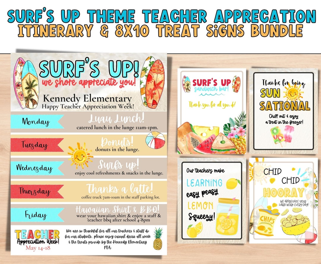 Beach Teacher Appreciation Theme Itinerary. Surfs up Theme. Sun ...