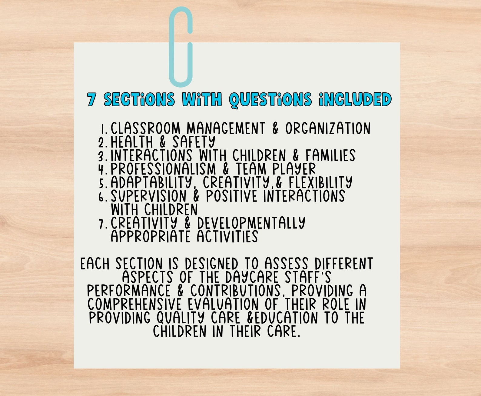 Staff Evaluation Printable Daycare Employee Feedback Staff Evaluation ...