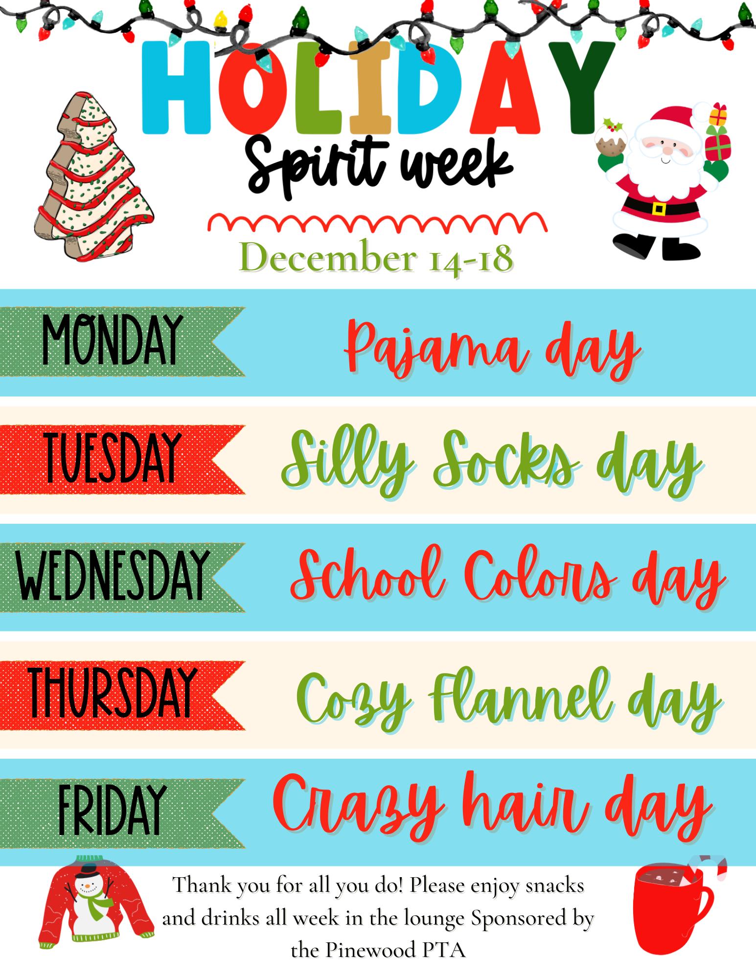 Christmas Holiday Spirit Week School Flyer. Festive Spirit Week PTO ...
