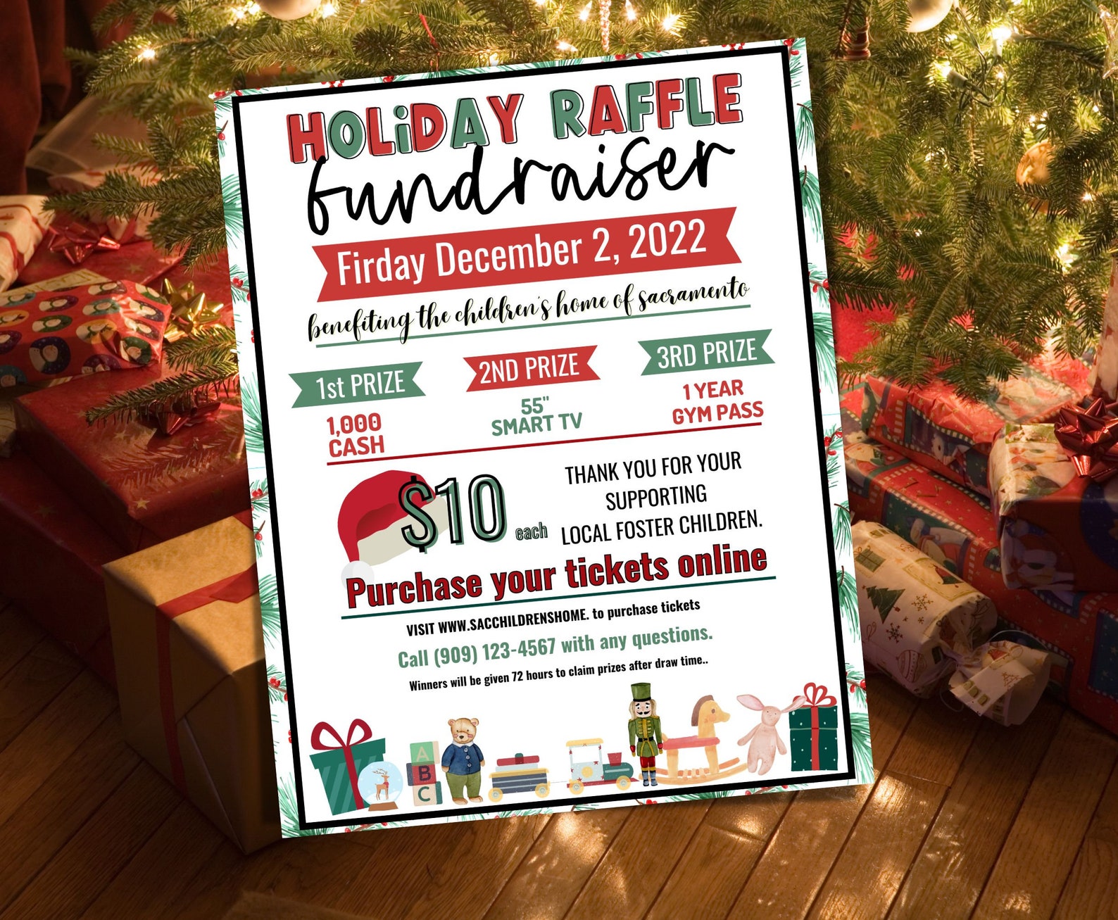 Holiday Raffle Flyer Editable Template. Fundraiser Flyer for Church ...