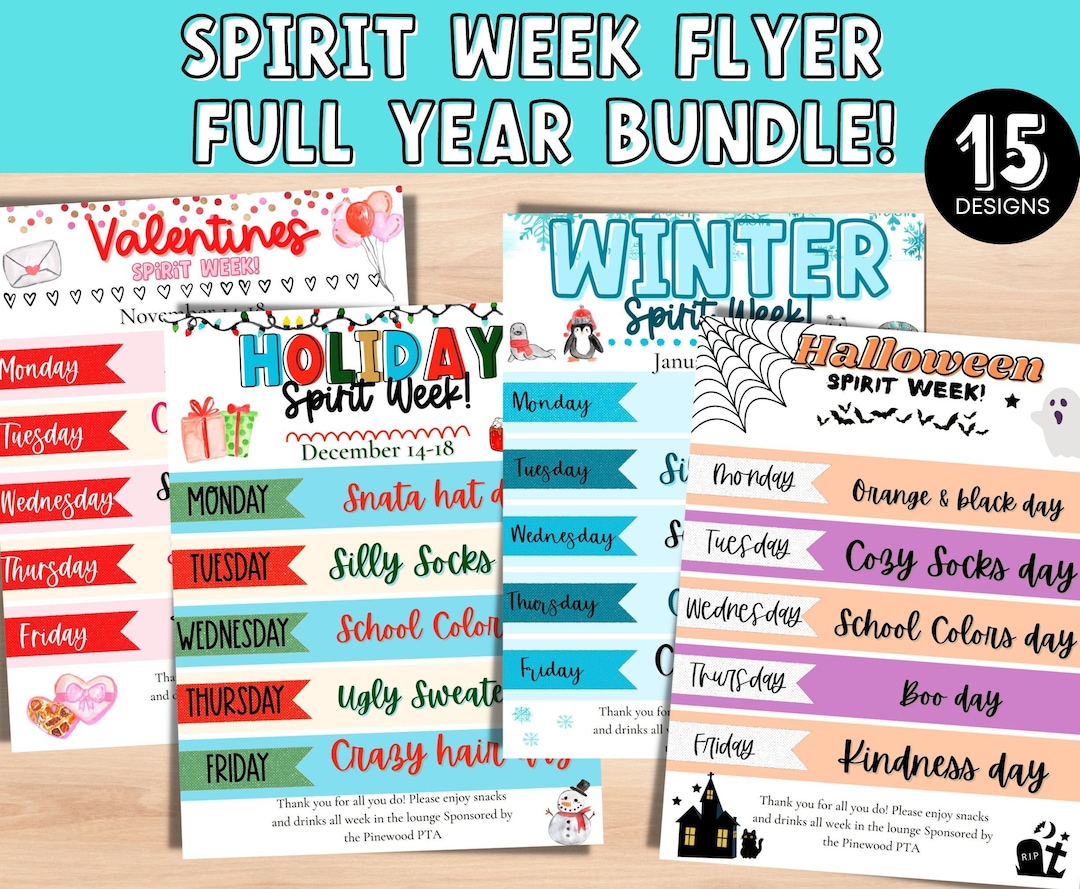 Spirit Week Bundle. Spirit Week Flyers. Christmas Spirit Week. School ...