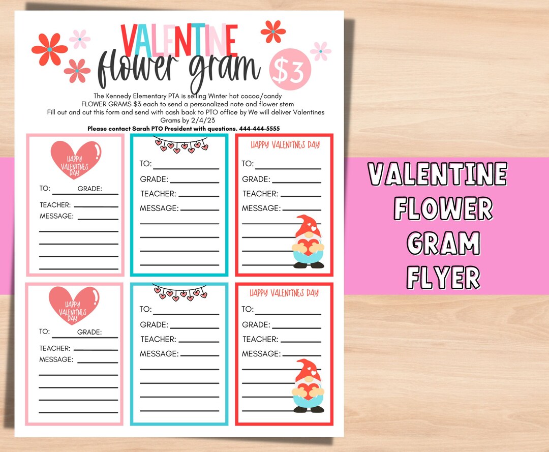 EDITABLE Valentine's Day Flower Gram Flyer, Flower Gram Fundraiser ...
