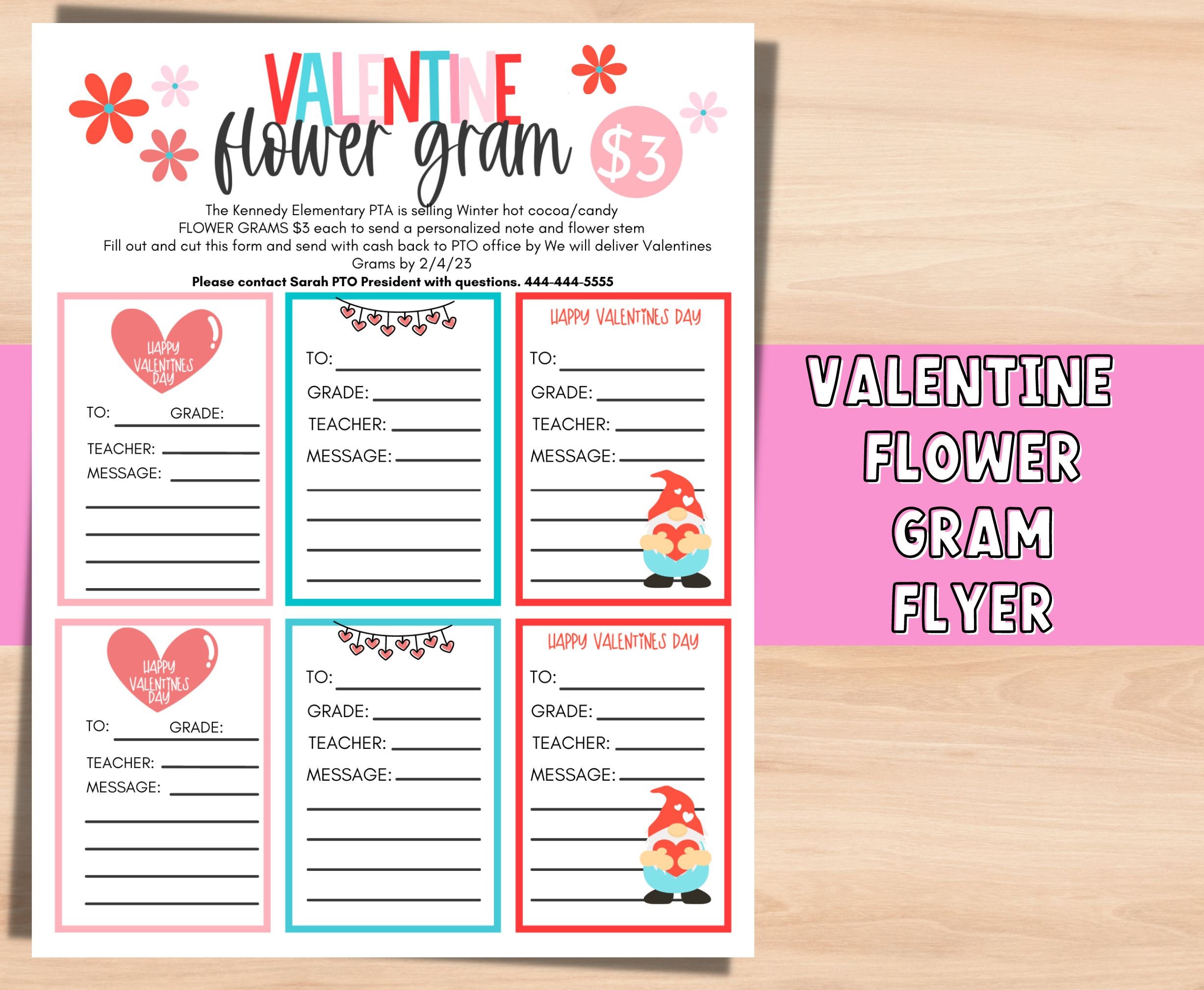 EDITABLE Valentine's Day Flower Gram Flyer, Flower Gram Fundraiser ...