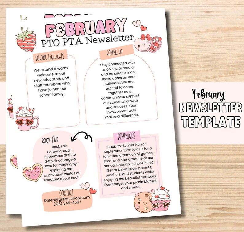 February PTO/PTA NEWSLETTER Editable Template | Valentine Printable ...