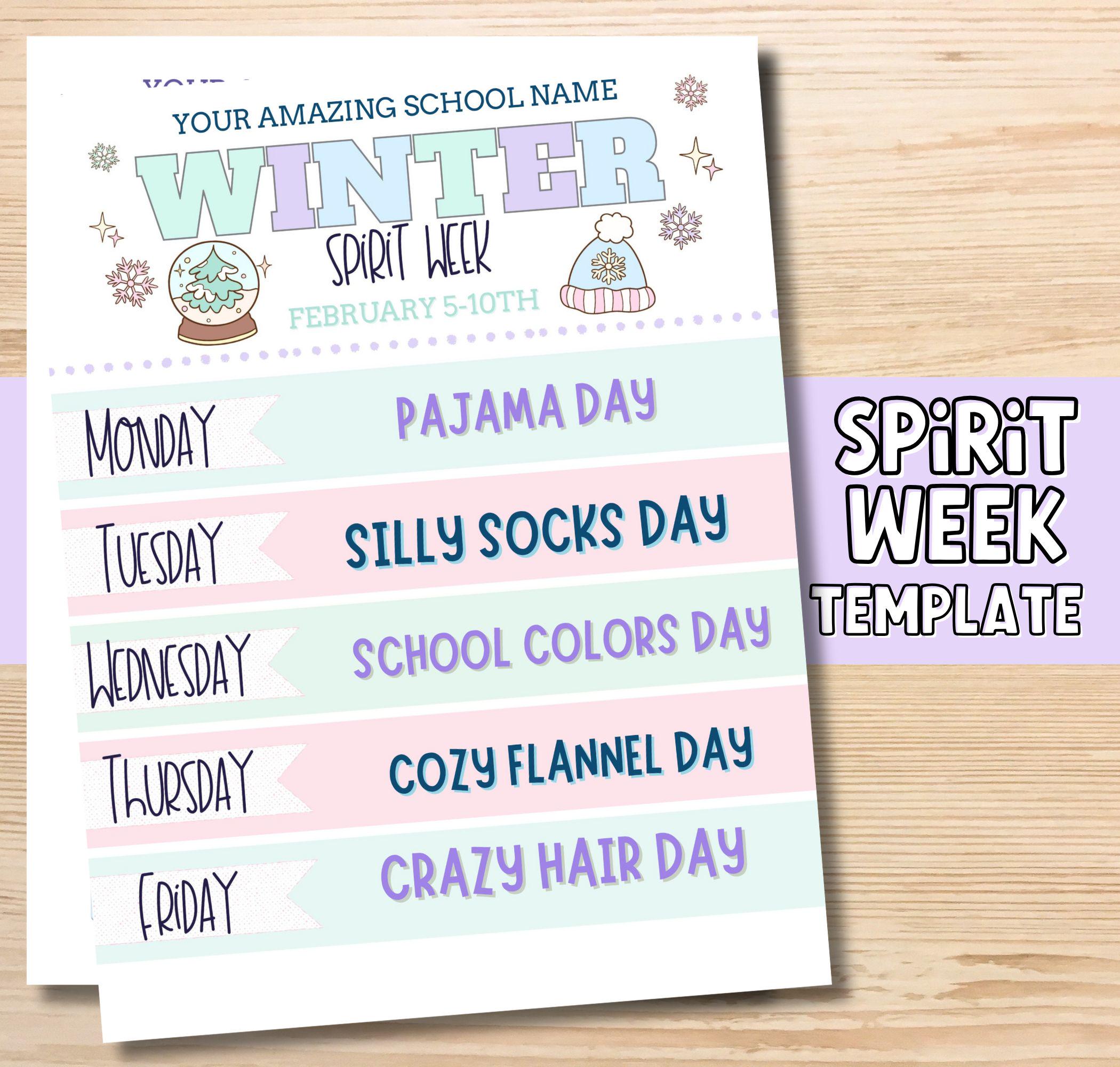 Winter Spirit Week School Flyer. Festive Spirit Week PTO Flyer ...
