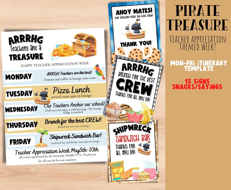 Pirate Themed Teacher Appreciation Week ITINERARY Schedule and Treat ...