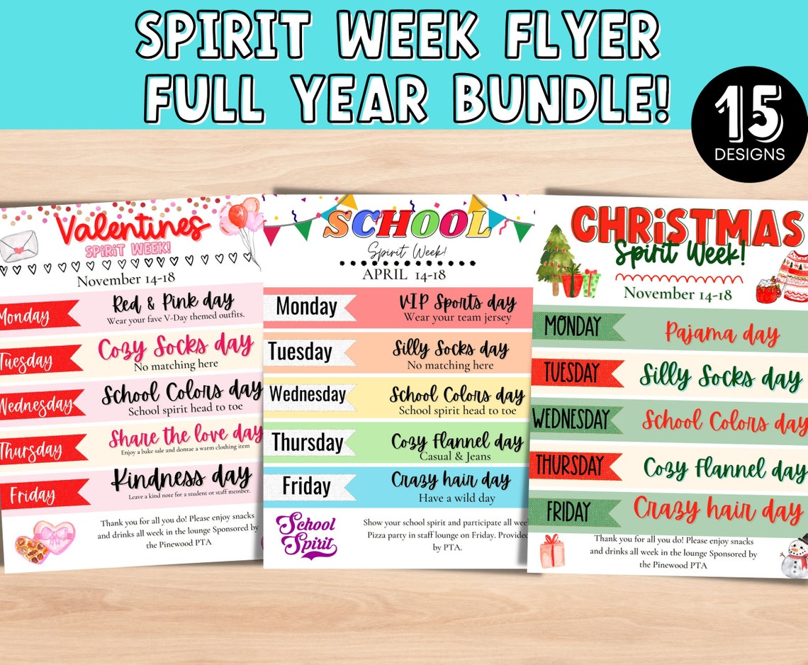 Spirit Week Bundle. Spirit Week Flyers. Christmas Spirit Week. - Etsy