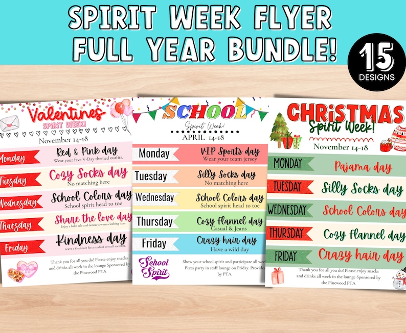 Spirit Week Bundle. Spirit Week Flyers. Christmas Spirit Week. - Etsy