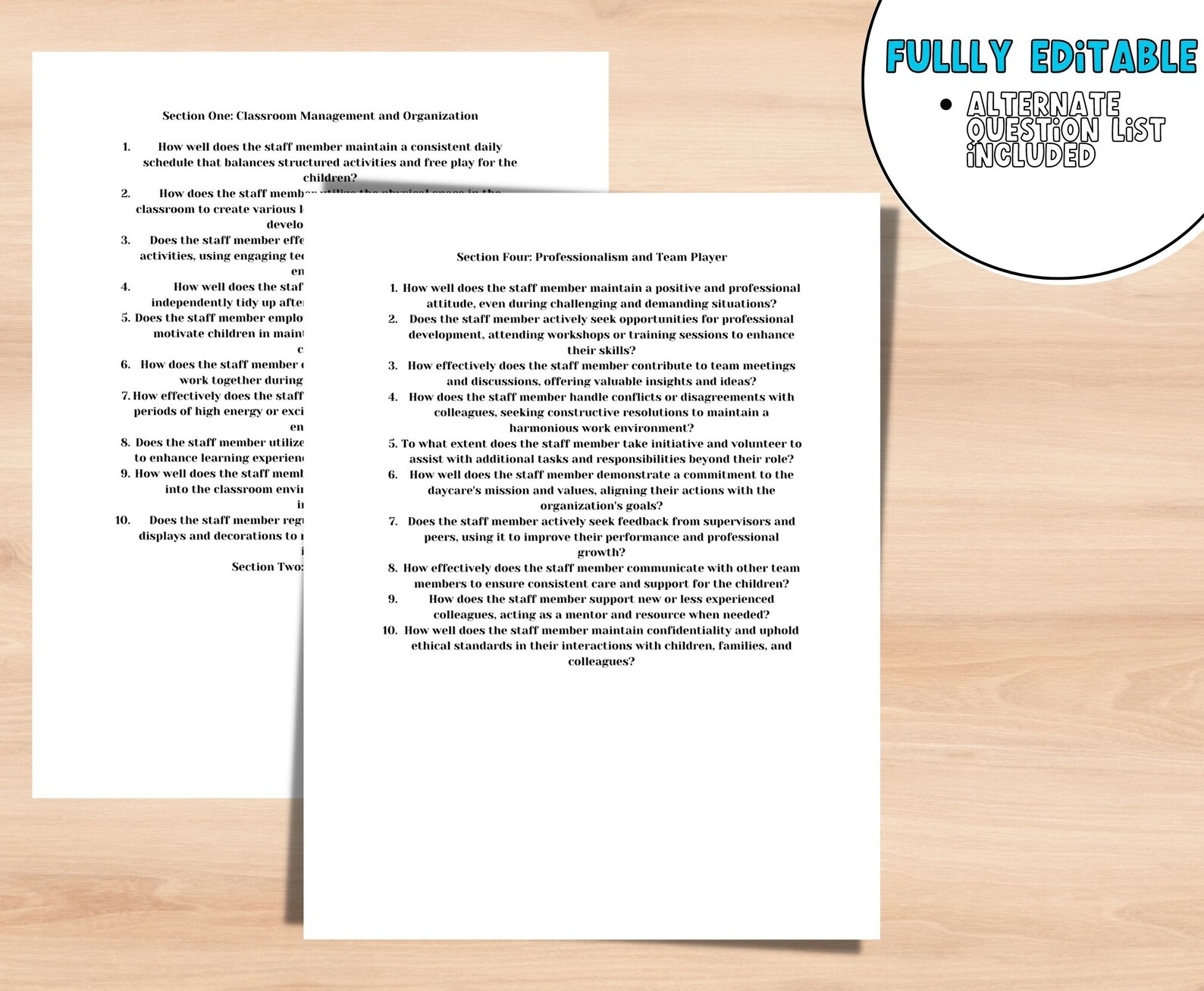 Staff Evaluation Printable Daycare Employee Feedback Staff Evaluation ...