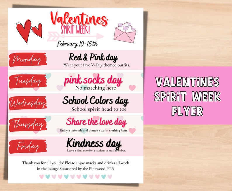 Valentines Spirit Week School Flyer. Festive Spirit Week PTO Flyer ...